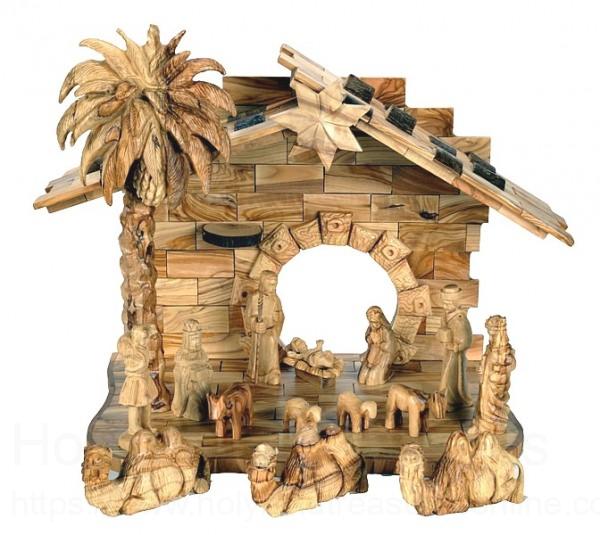 Unique Hand Carved Olive Wood Nativity Scene | Brown, 1 Nativity
