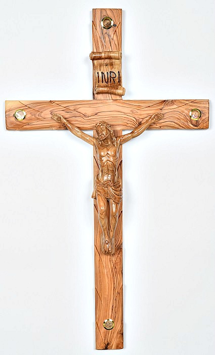 Large 30 Inch Wall Crucifix with 4 Holy Land Articles | Brown, 1 Crucifix
