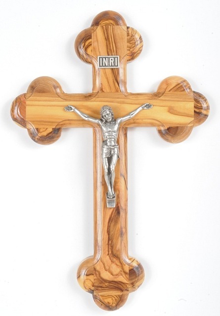 Catholic Gifts 14 Inch Olive Wood Wall Crucifix - Hand-Painted Resin ...